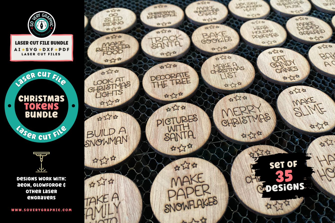 Ruond Christmas Tokens Laser Cut File Bundle for Laser Engravers – So ...